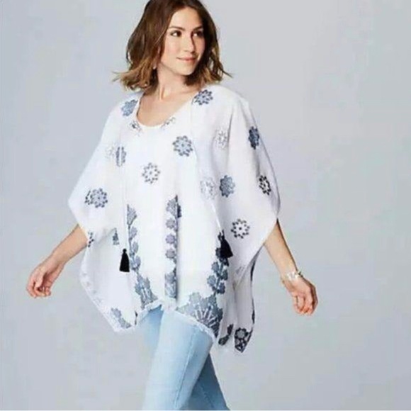 J. Jill | Tops | J Jill Ocean Breeze Botanical Poncho Jacquard Woven Os ...